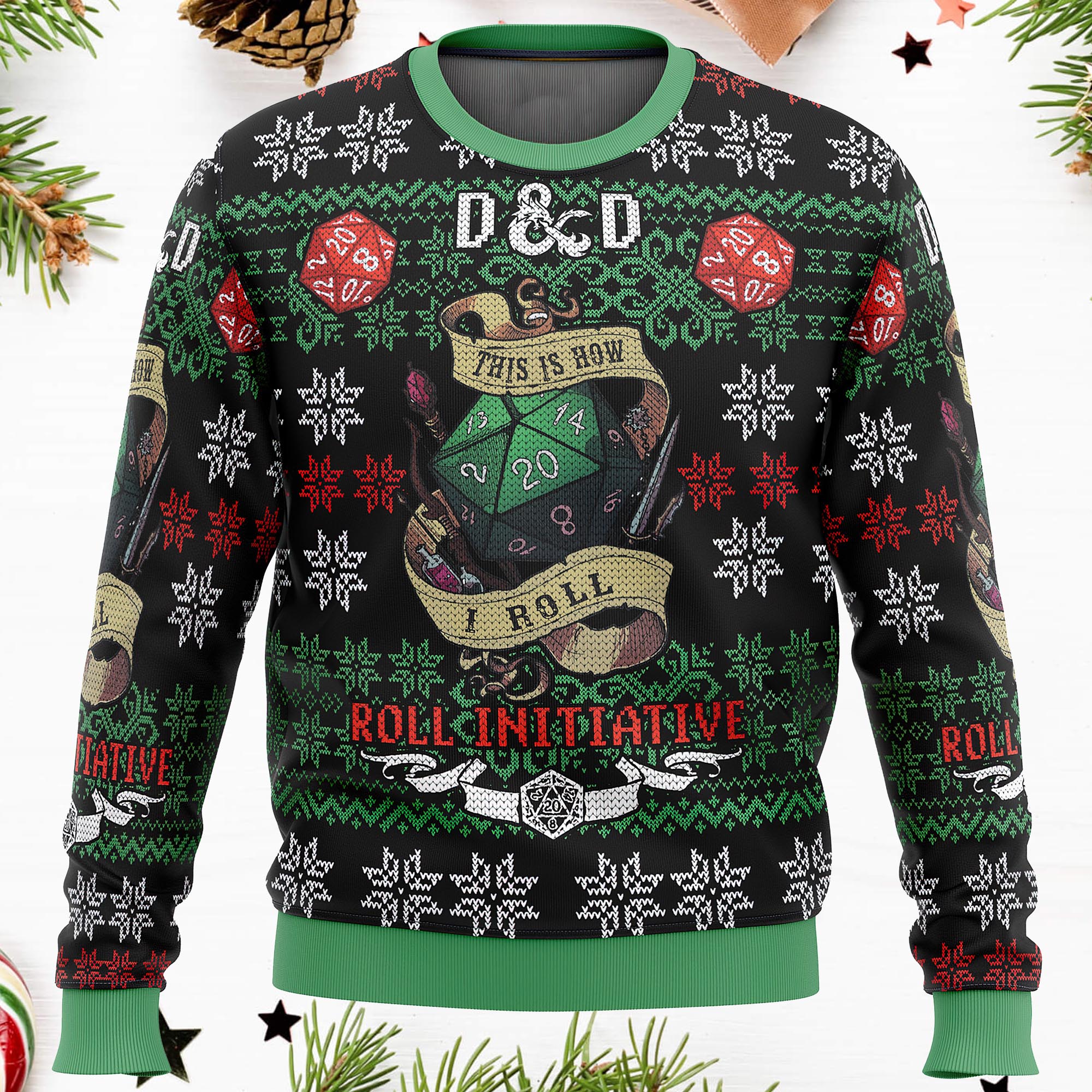 Roll Initiative Dungeons & Dragons Ugly Christmas Sweater - Nouvette