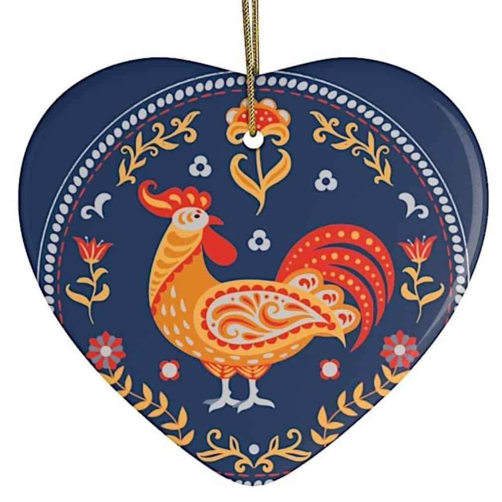 Scandinavian Folk Rooster Heart Ornament - Nouvette