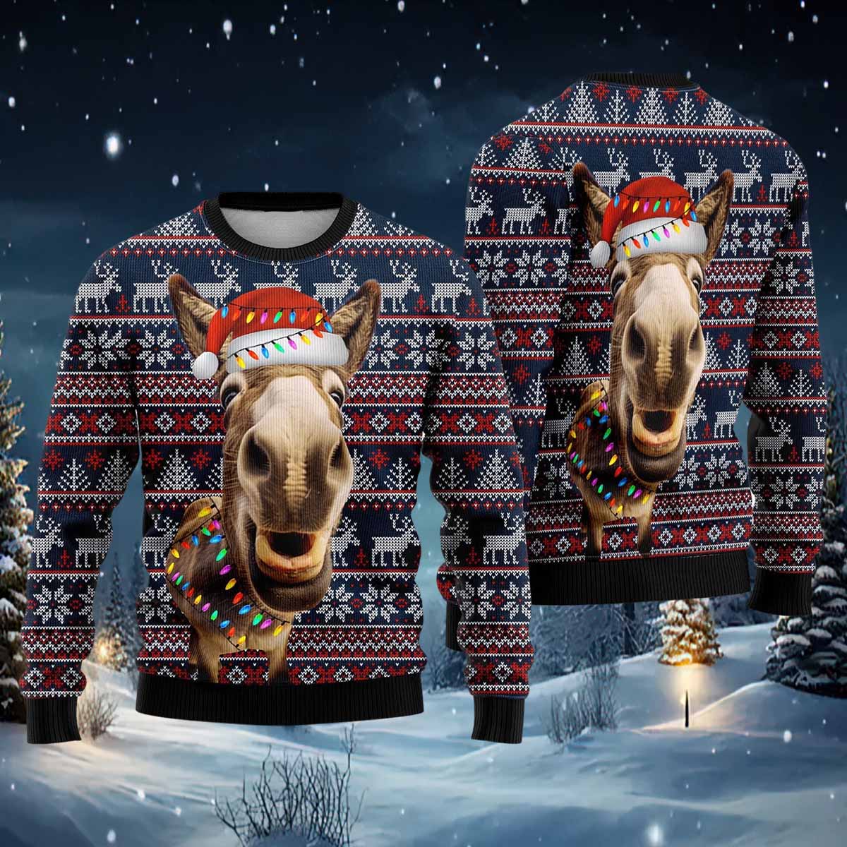 Donkey Funny Colorful Light Christmas Sweaters - Nouvette