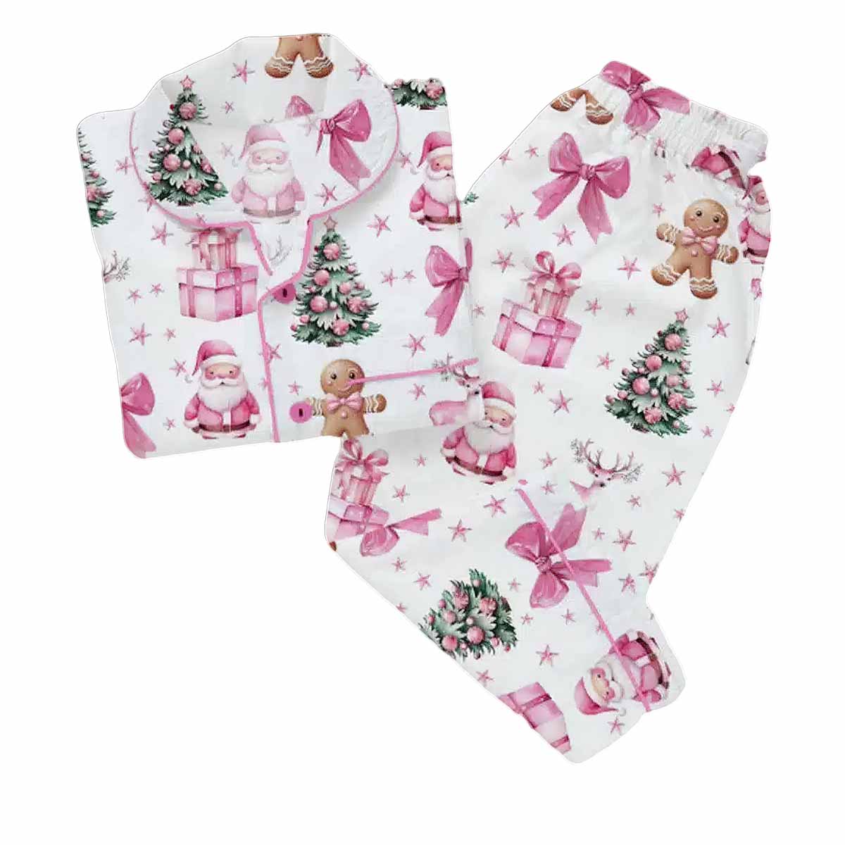 Coquette Pink Christmas Satin Pajama Set - Nouvette