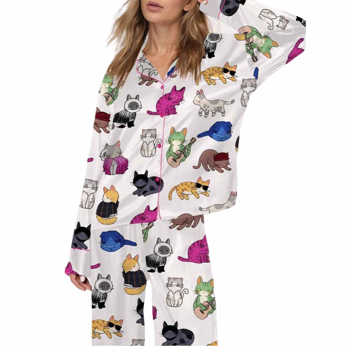 Cute Cat Satin Pajama Set - Nouvette