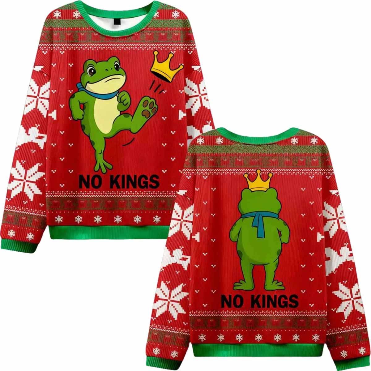 Frog No Kings Protest Ugly Christmas Sweater - Nouvette
