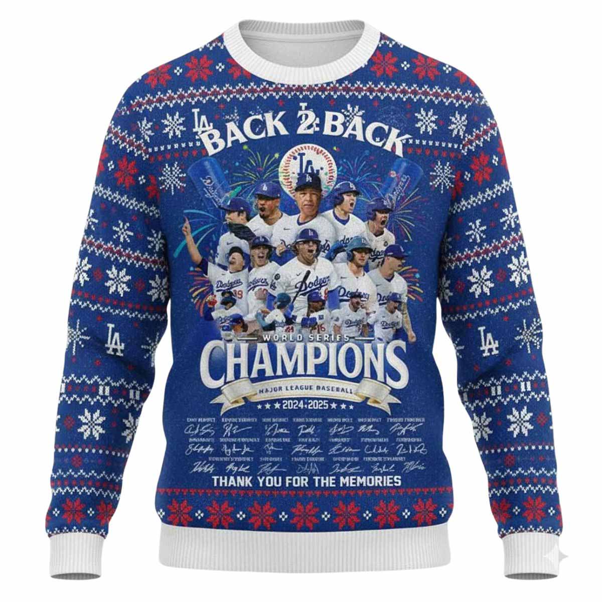 Dodgers Back 2 Back World Series 2025 Ugly Christmas Sweater - Nouvette