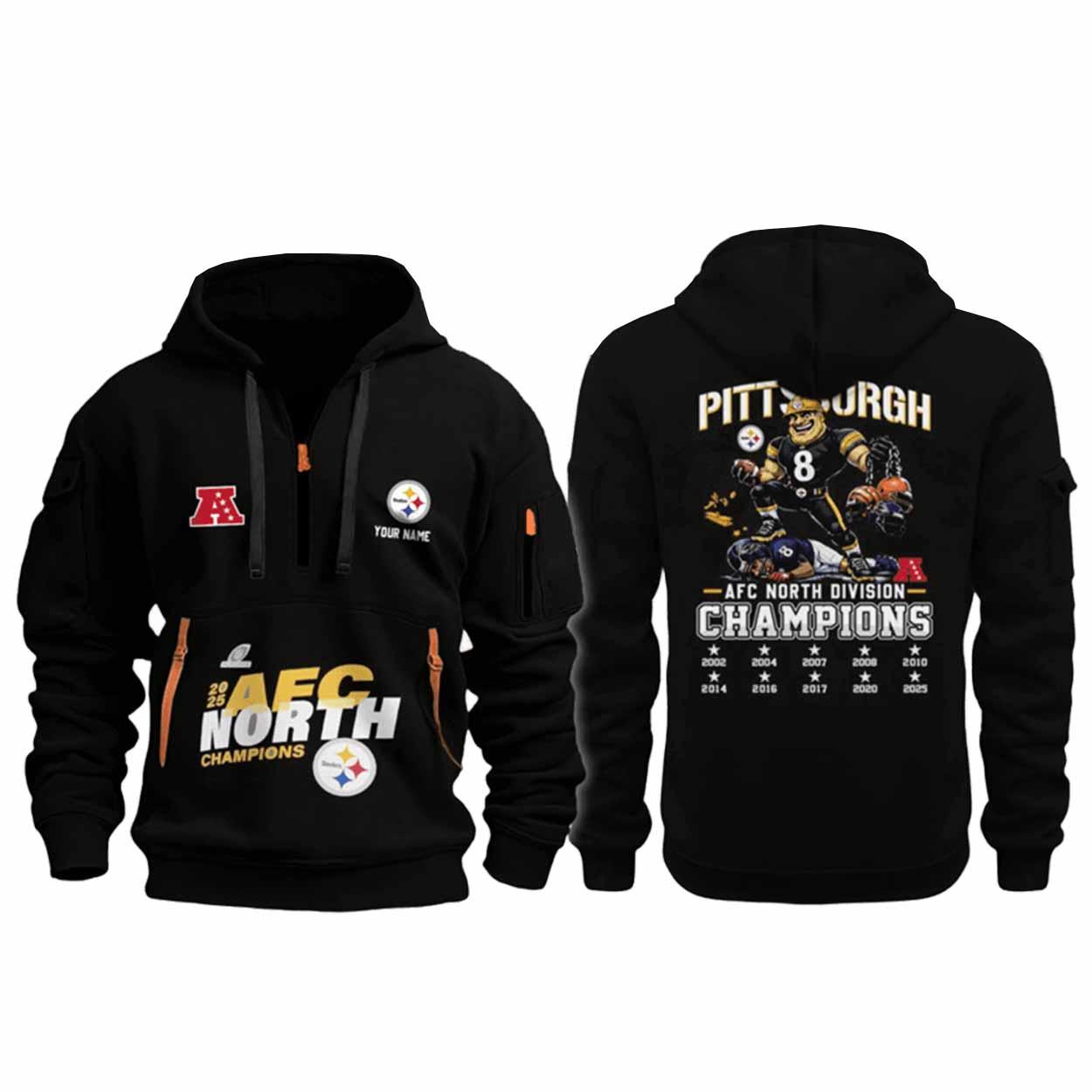Steelers AFC North Division Champions 2025 Quarter Zip Hoodie - Nouvette